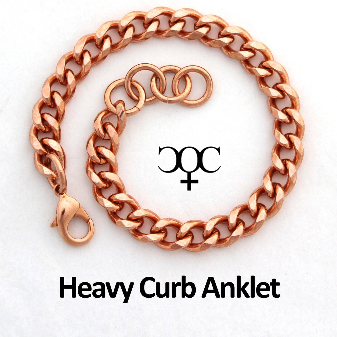 Heavy Solid Copper 10mm Curb Chain Anklet AC76 Adjustable Solid Copper ...