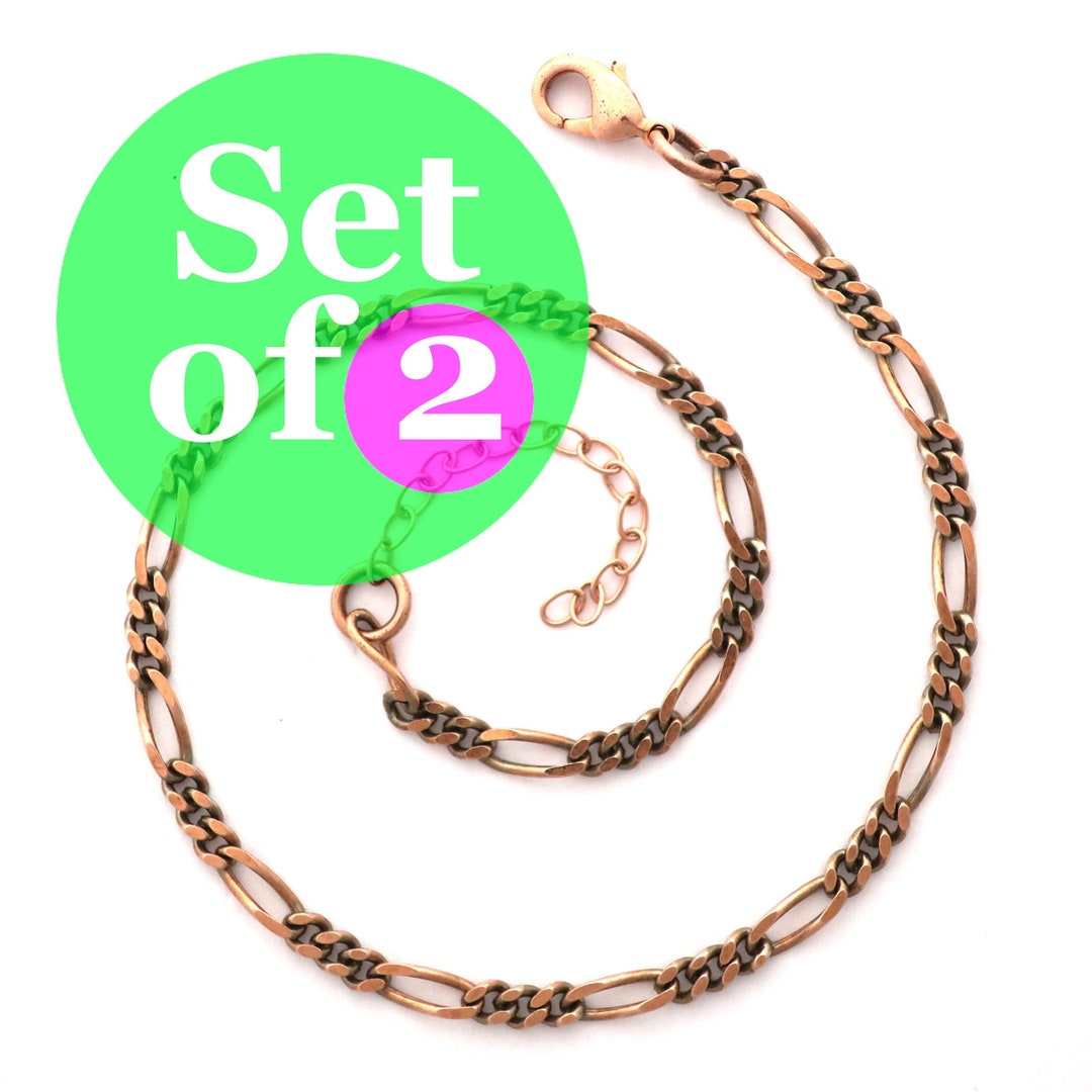 Solid Copper Anklet Set Fine Figaro Chain Anklet Bracelets AC41M ...