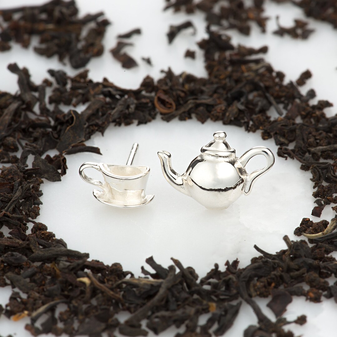Sterling Silver Tea Time Stud Earrings - Tea Cup Earrings - Teapot ...