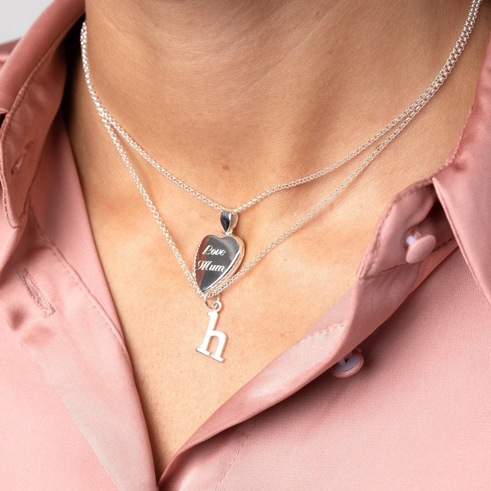 Engraved Silver Large Heart Locket Necklace Engraved Jewelry - Etsy