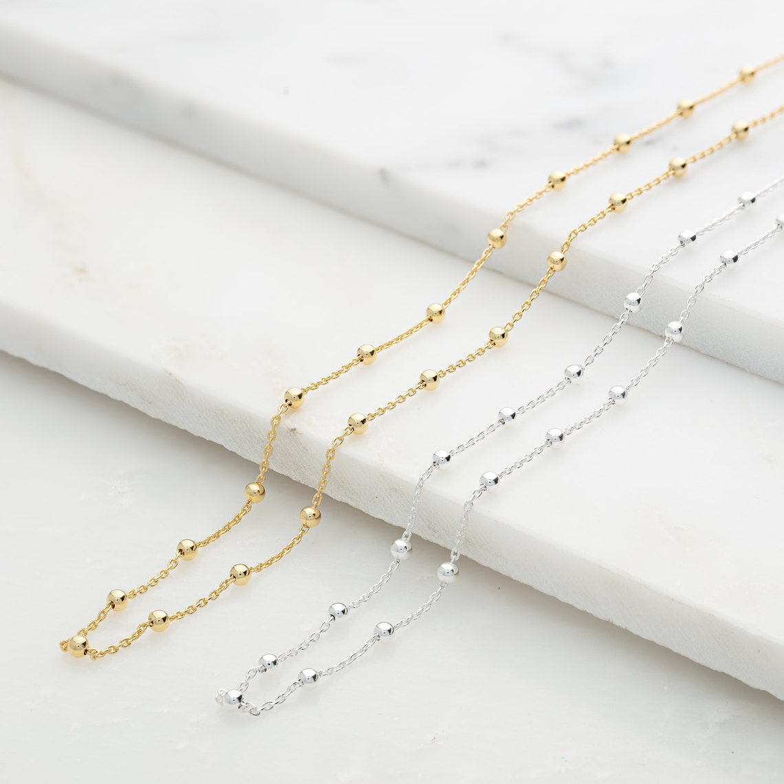 Satellite Chain Necklace Silver Beaded Chain Gold Beaded - Etsy