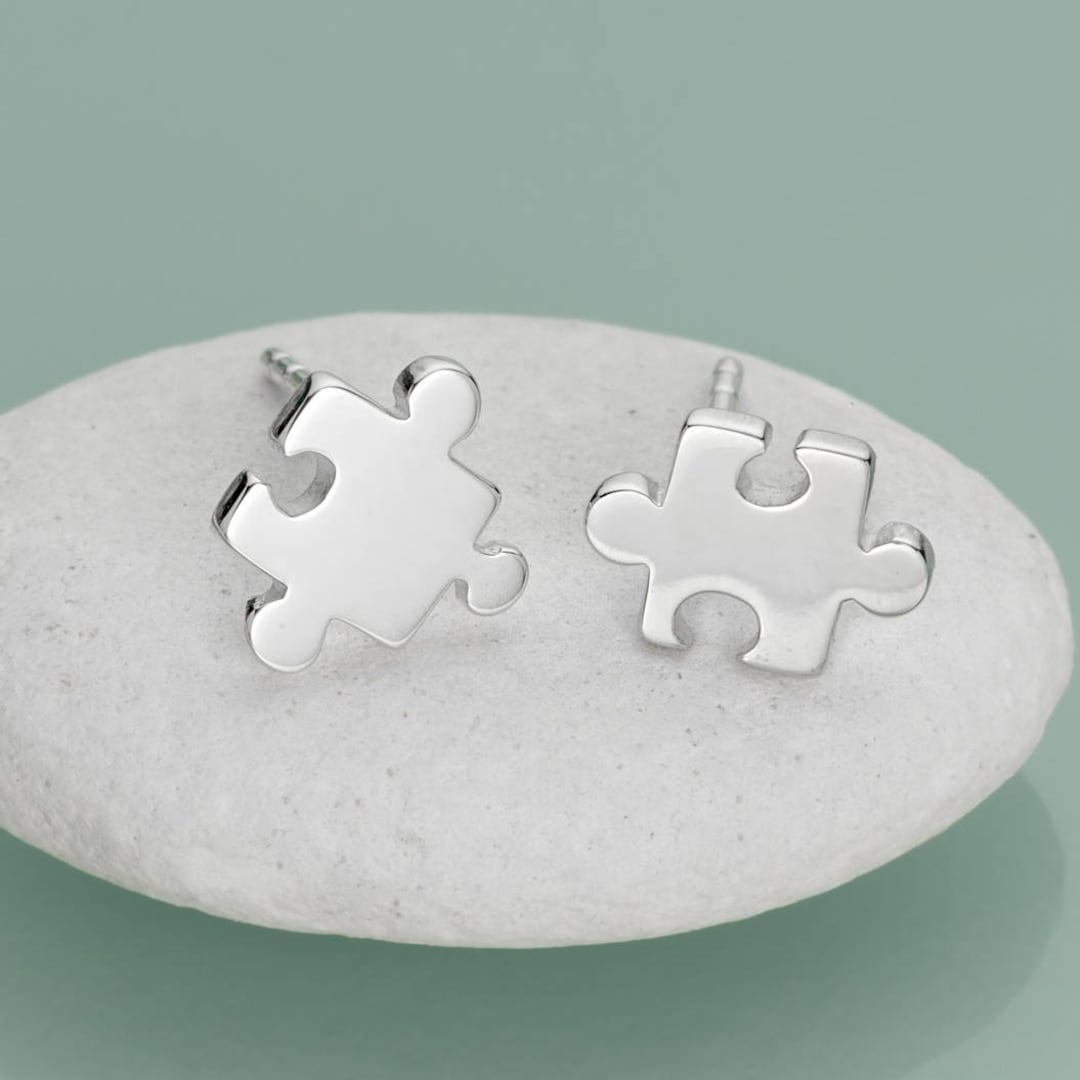 Sterling Silver Jigsaw Puzzle Stud Earrings - Puzzle Piece Studs ...
