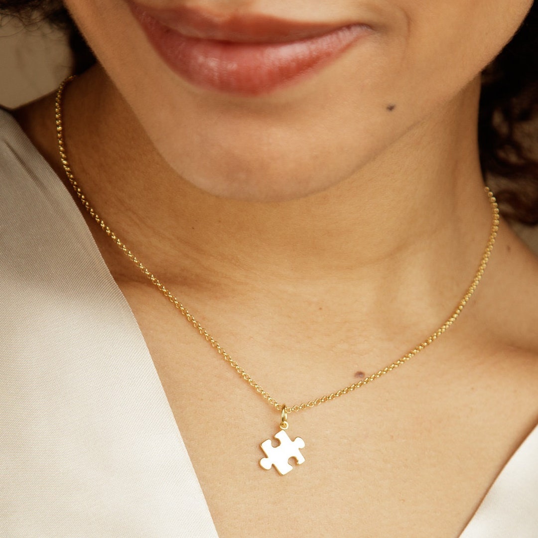 Gold Jigsaw Charm Necklace, Jigsaw Puzzle Necklace, Jigsaw Pendant ...