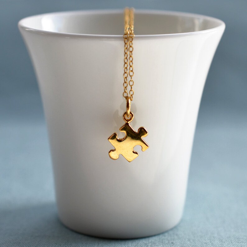 Gold Jigsaw Charm Necklace Jigsaw Puzzle Necklace Jigsaw | Etsy