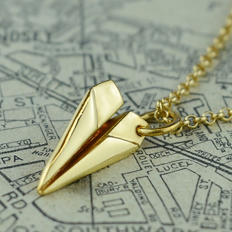Gold Paper Plane Charm Necklace 1st Anniversary Gift Paper | Etsy