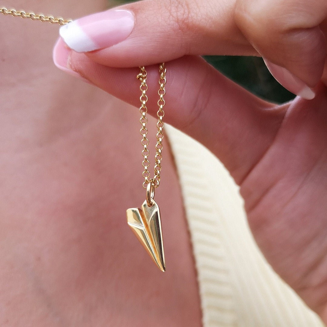 Gold Paper Plane Charm Necklace 1st Anniversary Gift Paper - Etsy