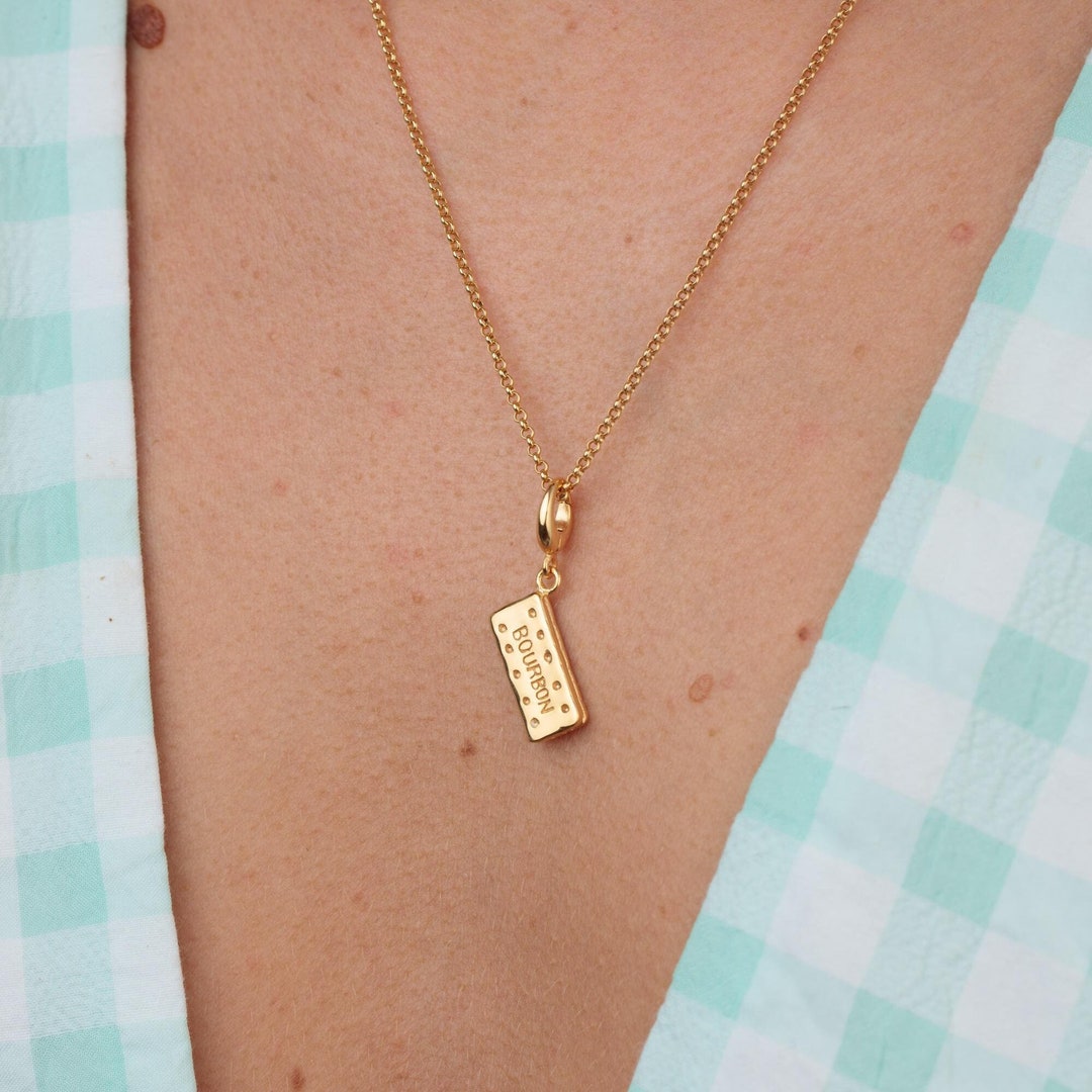 Gold Plated Sterling Silver Bourbon Biscuit Charm Necklace: Quirky Food ...