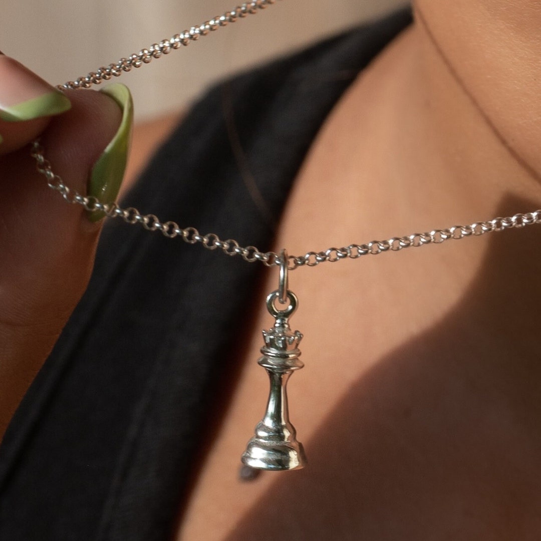 Sterling Silver Chess Piece Charm Necklace Chess Pendant Chess Necklace ...