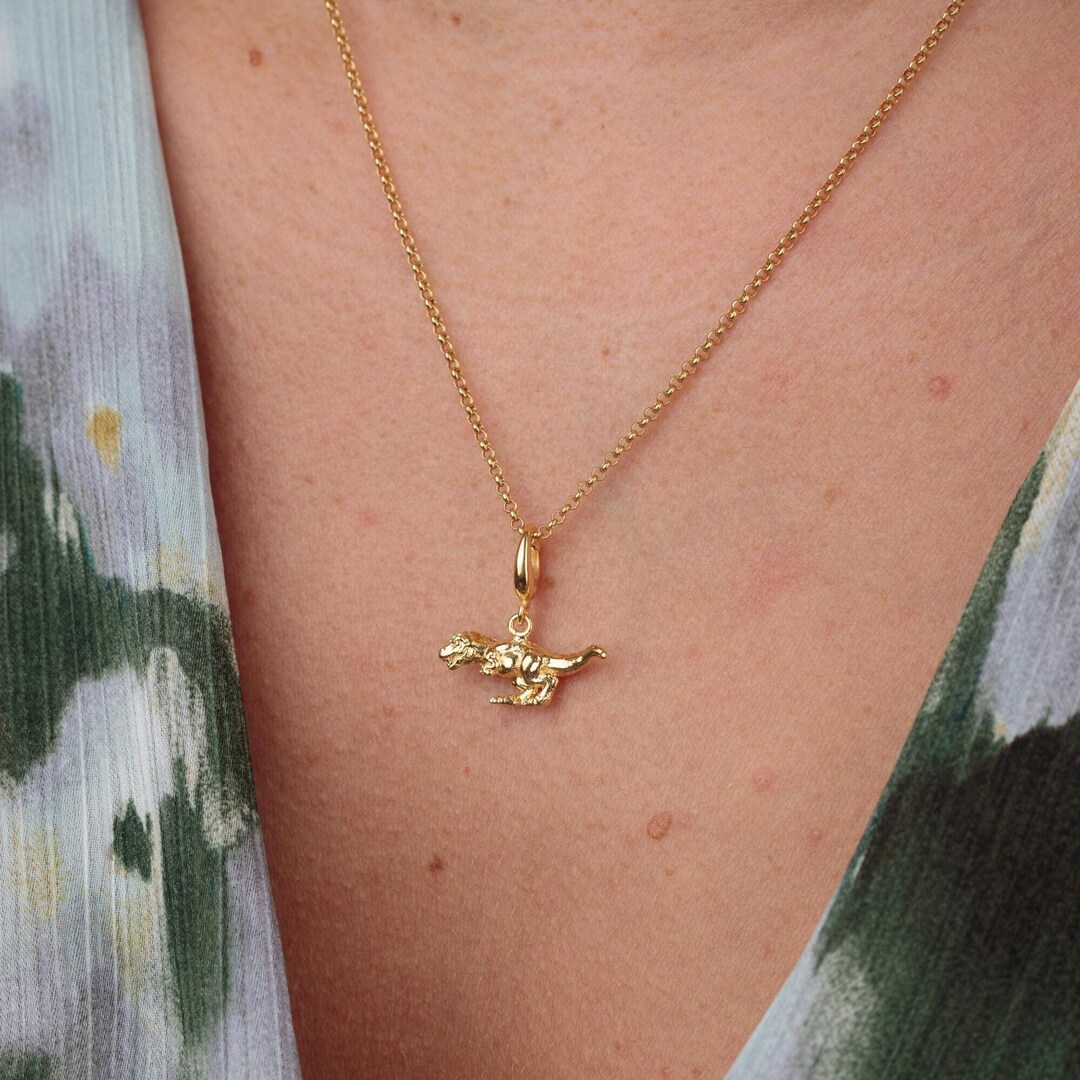 Gold Plated T Rex Necklace - T-rex Charm Necklace - Dinosaur Lover Gift ...