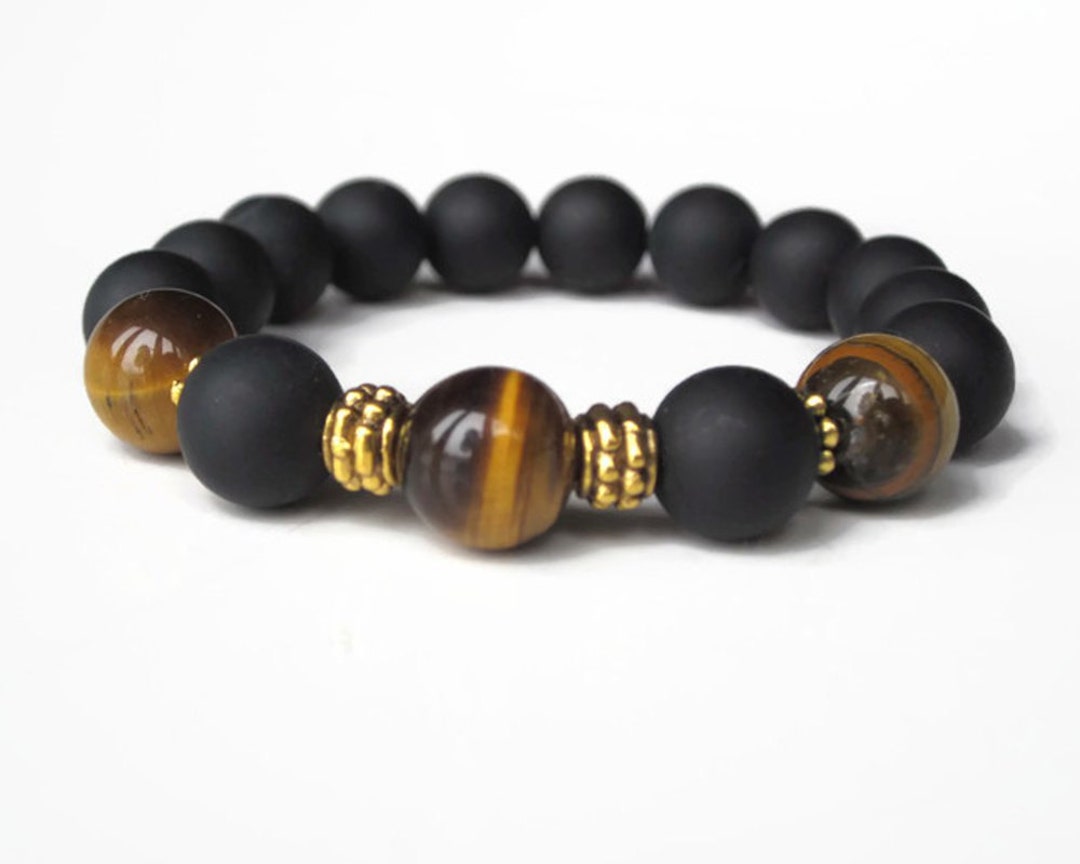 Mens Black Beaded Bracelet, Mens Gift Idea, Mens Strength Bracelet ...