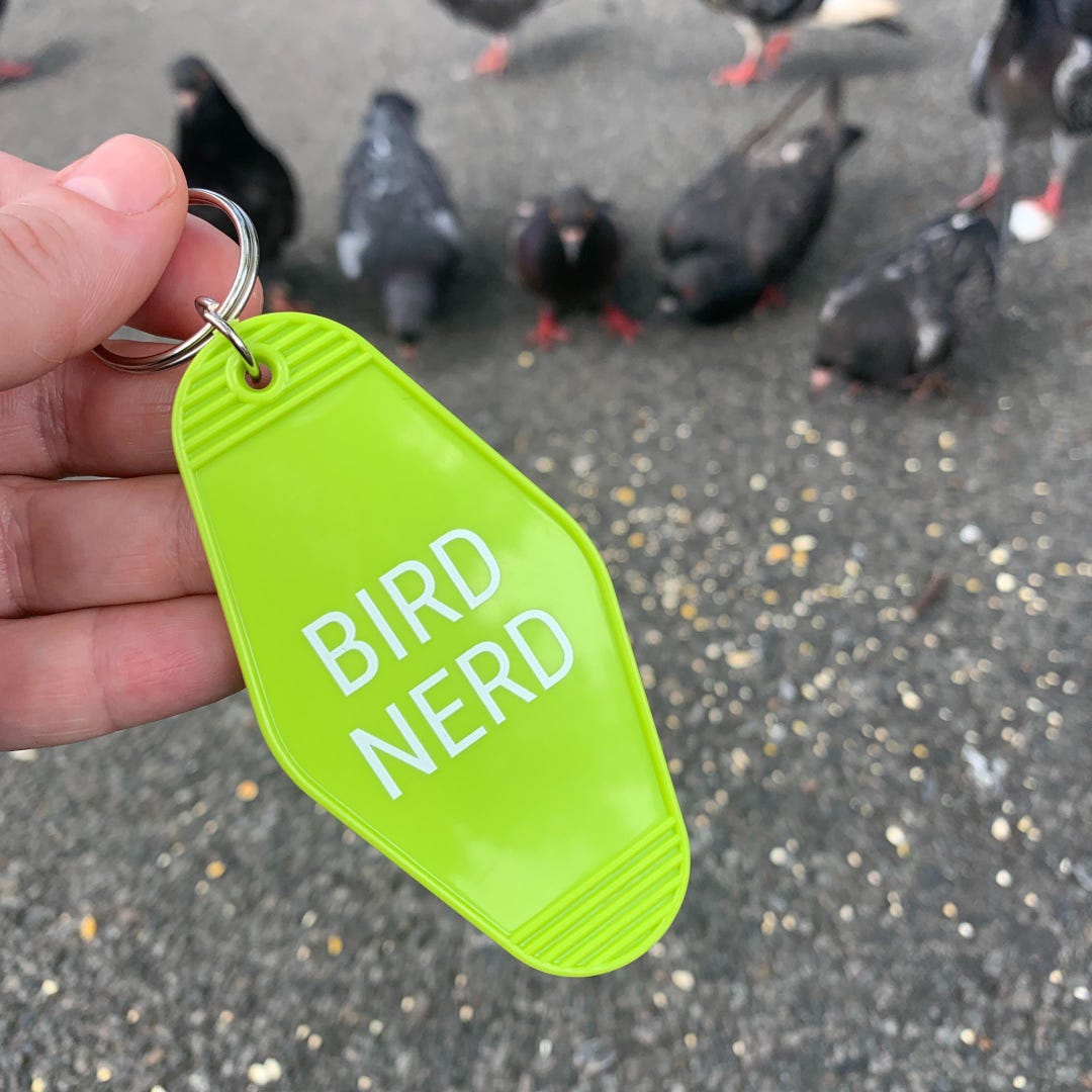 Bird Nerd Motel Style Keychain in Lime Green | Gag Funny Keyring ...