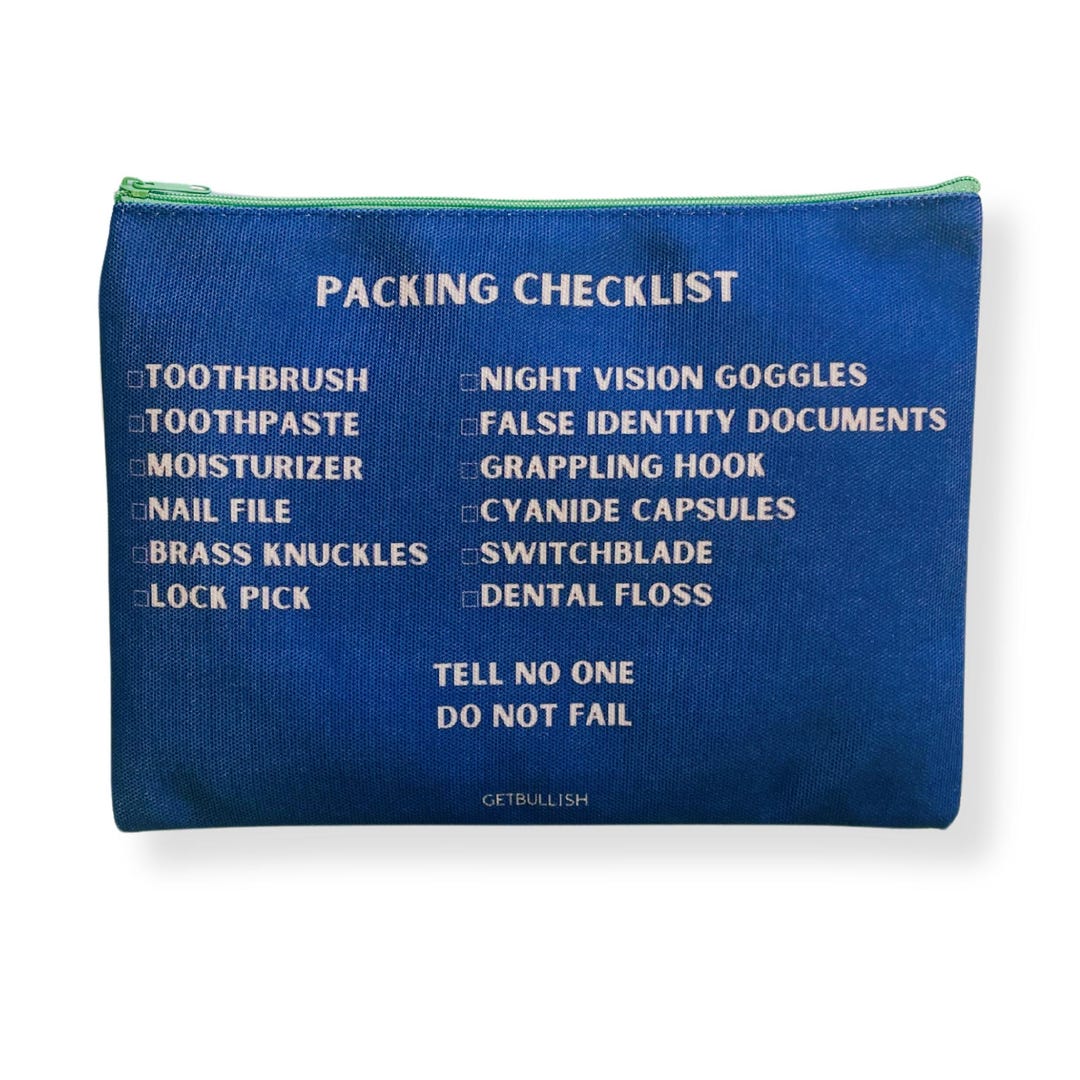Getbullish Secret Agent Packing Checklist Canvas Zipper Pouch 9.5" X 7 ...