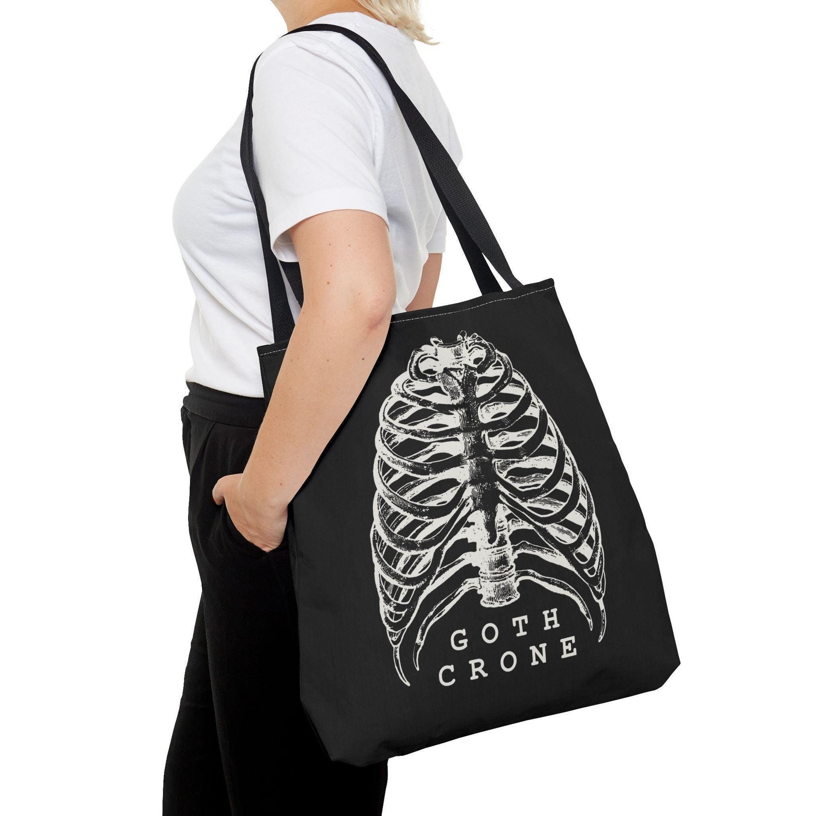 Goth Crone Tote Bag in Black | Gothic Spooky Lungs Illustration | 18" X ...