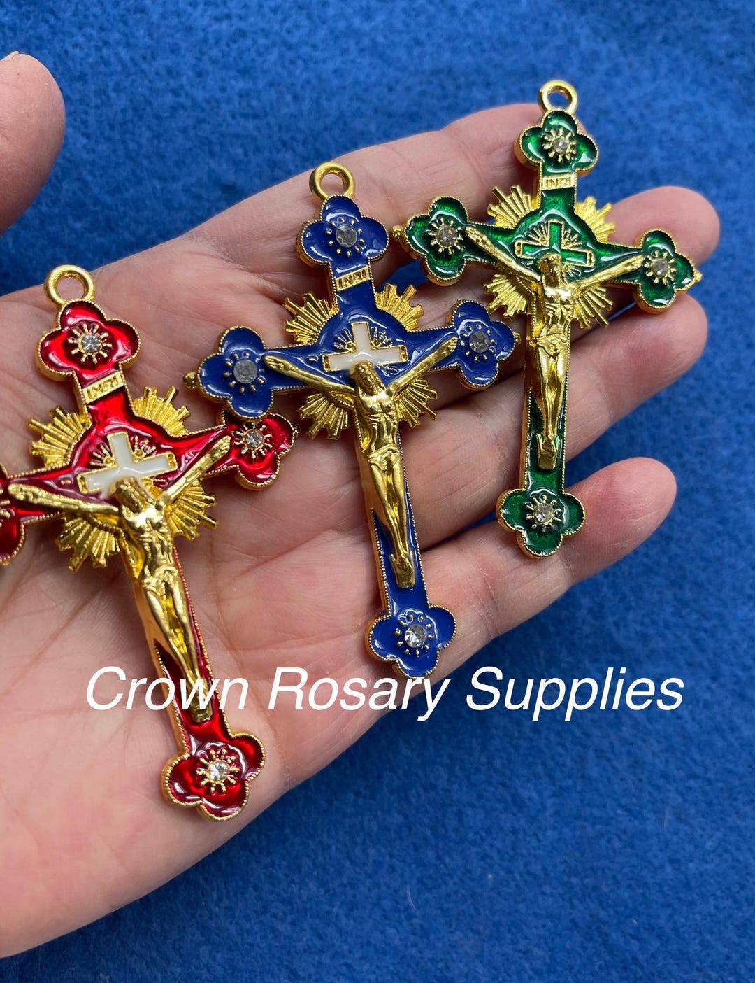 ELEGANT Large 3 Inch Enameled Gold Blue Green Red Crucifixes - Etsy
