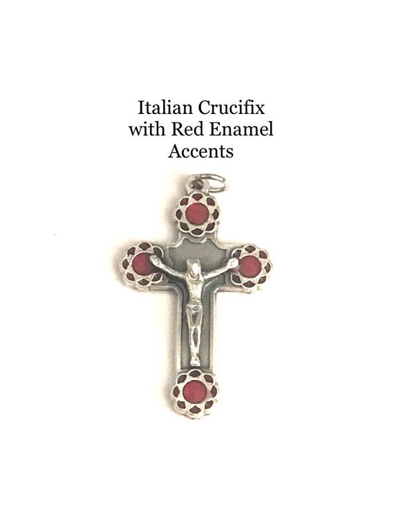 Red Enamel Rosary Crucifix Italian Oxidized Silver Finish DIY | Etsy