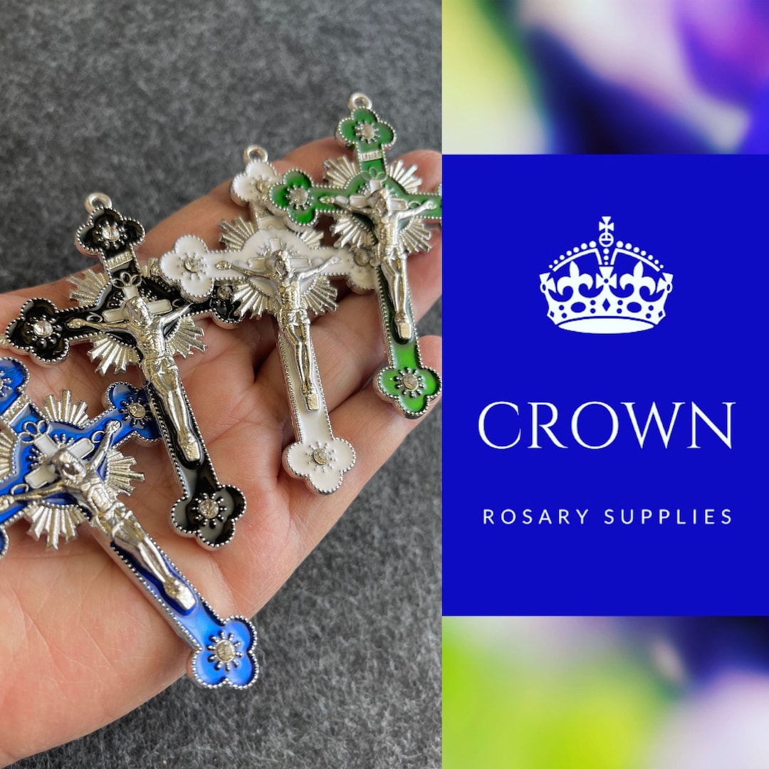 Elegant Large 3-inch Enameled Crucifix Rhinestone Green Blue Black Red ...