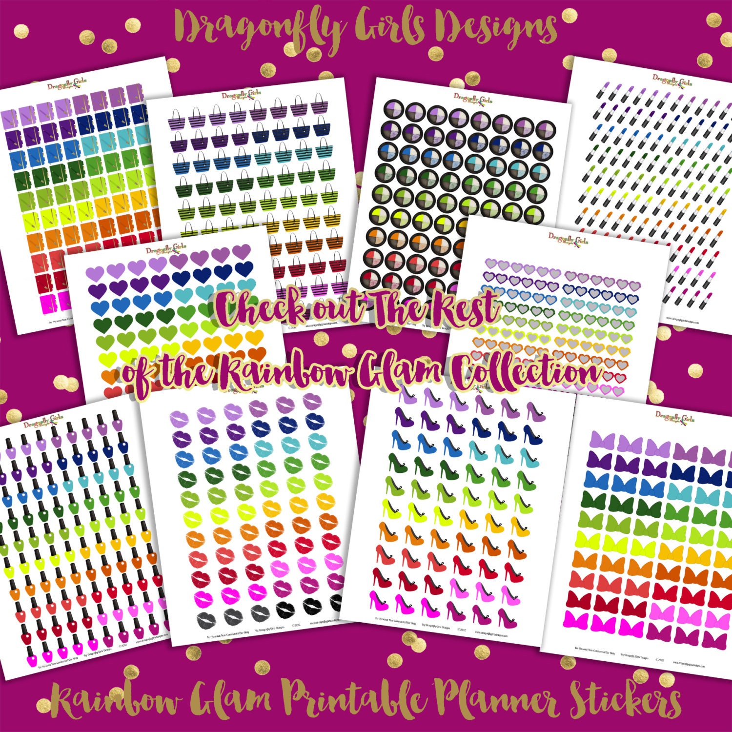 Rainbow Glam Bows Printable Planner Sheet of 80 Stickers Pdf | Etsy