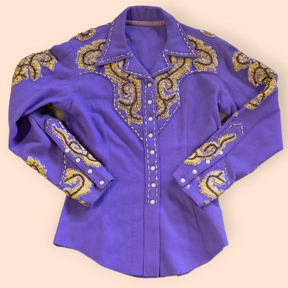 1950s Purple & Yellow Wool Custom Made Rodeo Queen We… - Gem