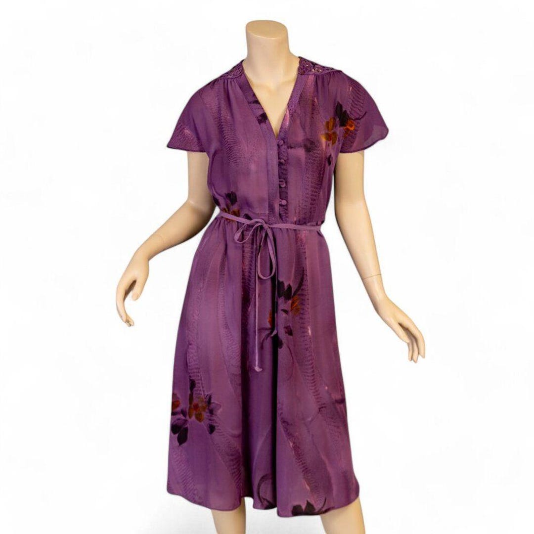 JT DRESS Vintage 1970s Purple Floral Midi Dress Medium - Etsy