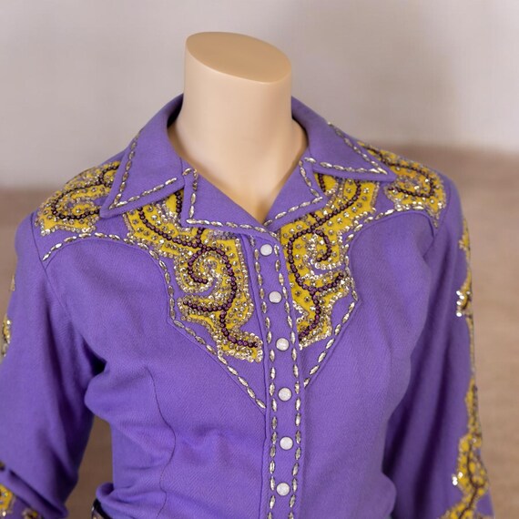 1950s Purple & Yellow Wool Custom Made Rodeo Queen We… - Gem