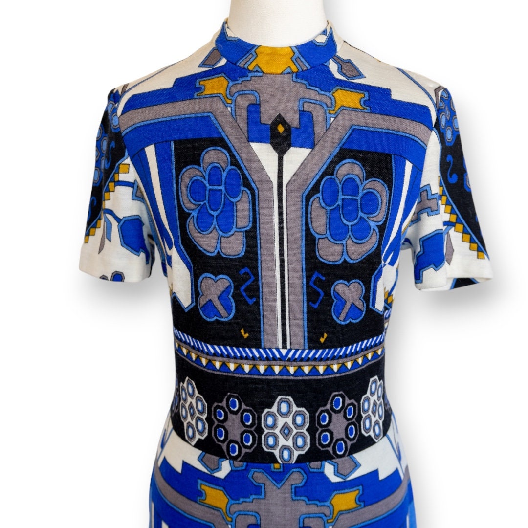 Vintage EIN FINK MODELL Late 60's Abstract Aztec Geo Print Wool Knit ...