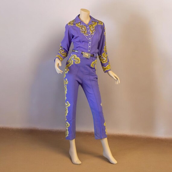 1950s Purple & Yellow Wool Custom Made Rodeo Queen We… - Gem