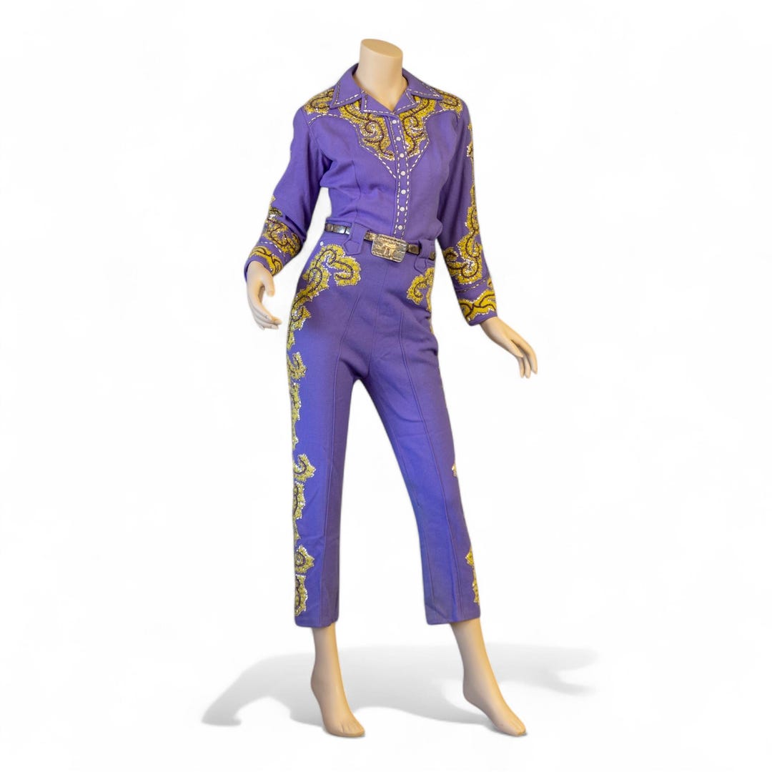 Vintage 1950s Rodeo Queen Western Suit – Custom Purple & Gold Sequin ...