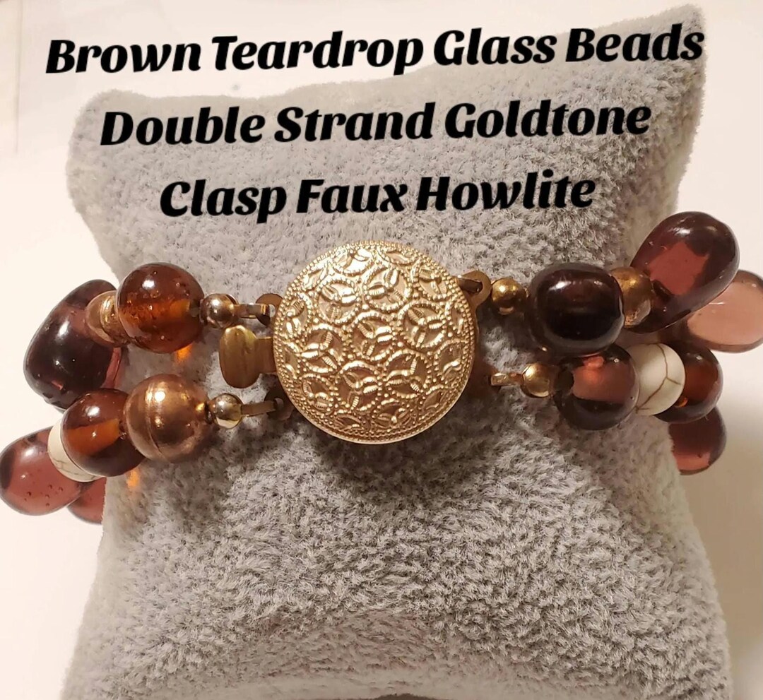 Brown Glass Teardrop Bead Double Strand Goldtone Clasp - Etsy