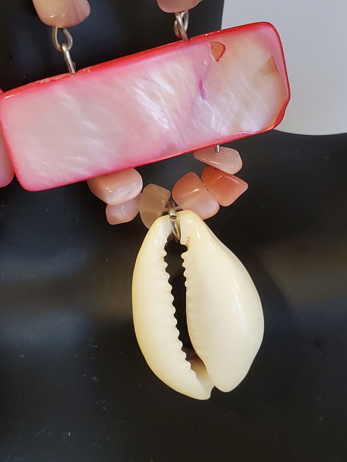 Cowrie Shell Pink Mother of Pearl Shell Pink Faux Pearl Dangle Earrings ...