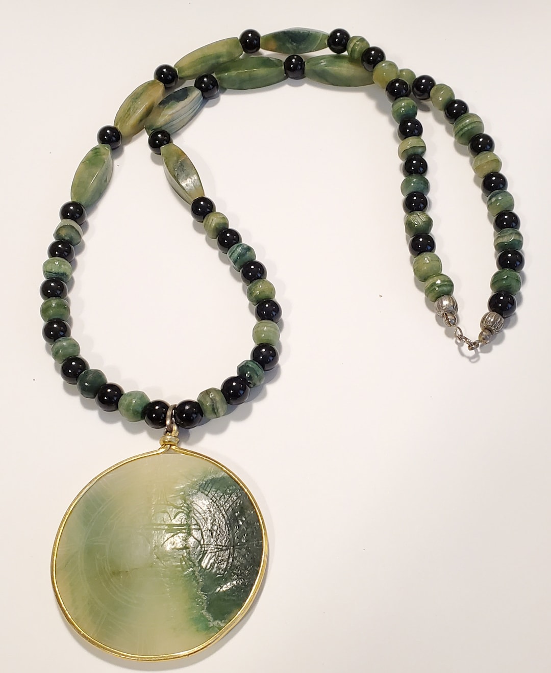 Opal Green Black Crystal Natural Mineral Pendant Wl Inca Carved Sun God ...