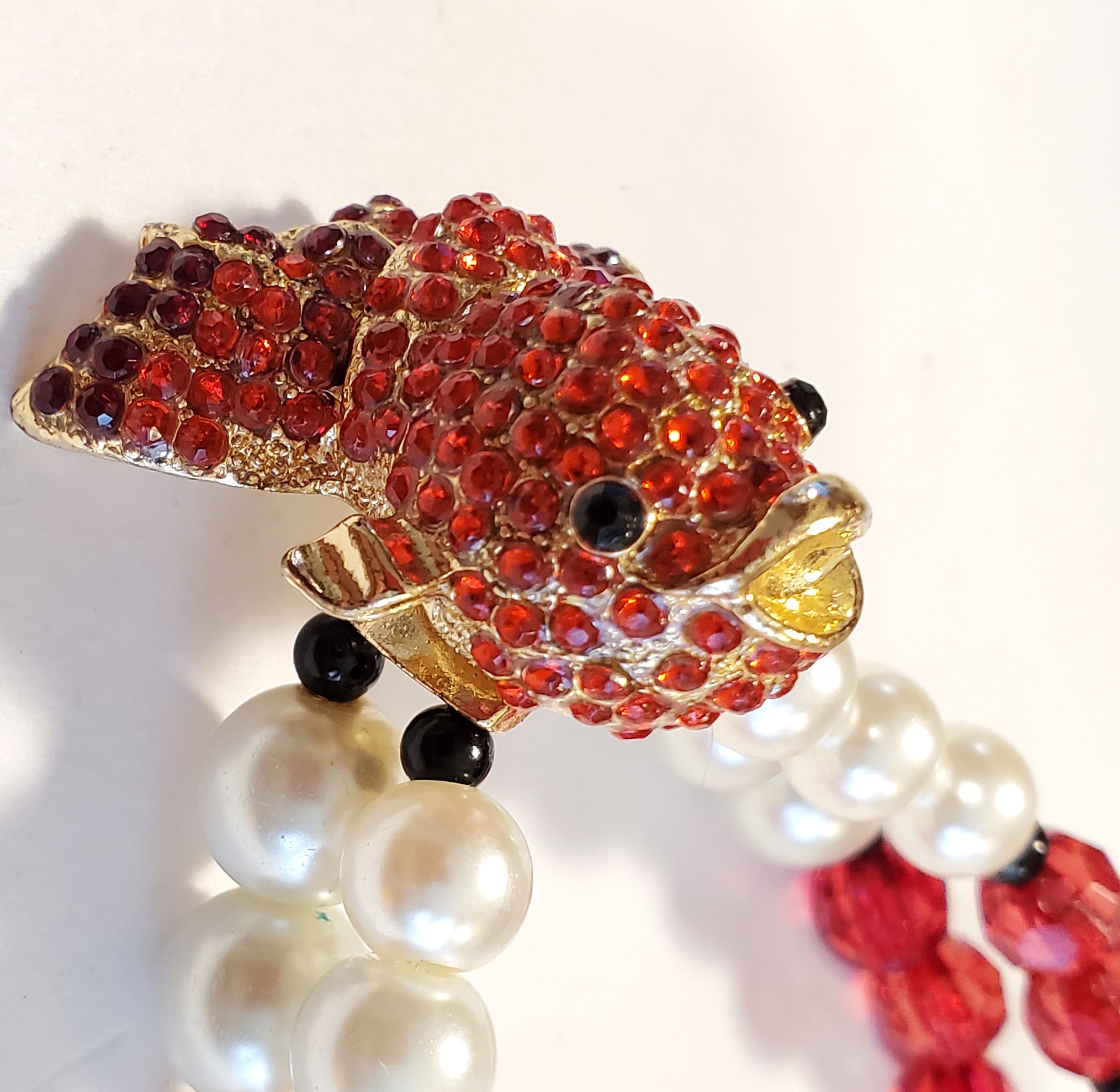 Vintage Gold Tone Koi Crystal Rhinestone Fish Faux Pearl - Etsy