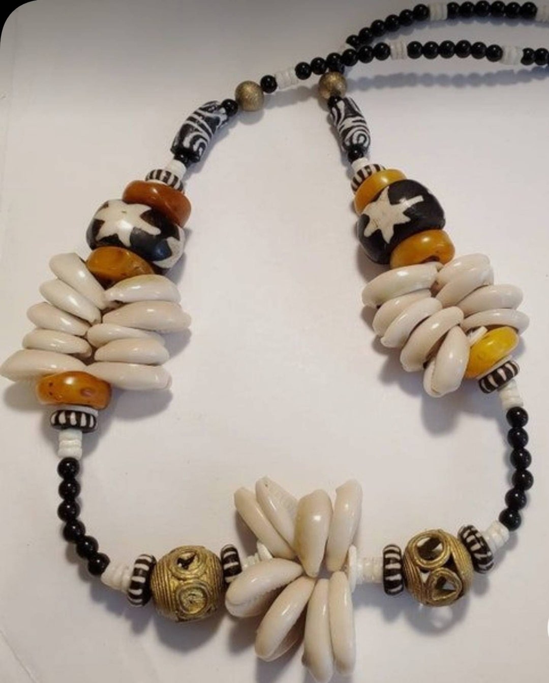 African Batik Bone Star Bead Brown Lucite Brass Cowrie Shell - Etsy