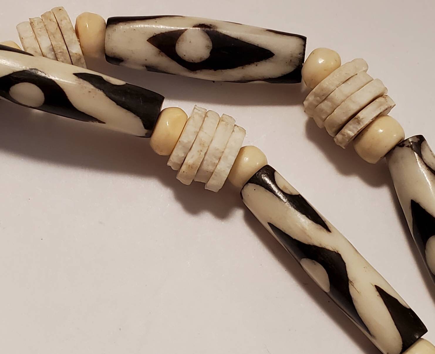 African Batik Bone Brass Filligree Bead Hesihi Bead Necklace - Etsy