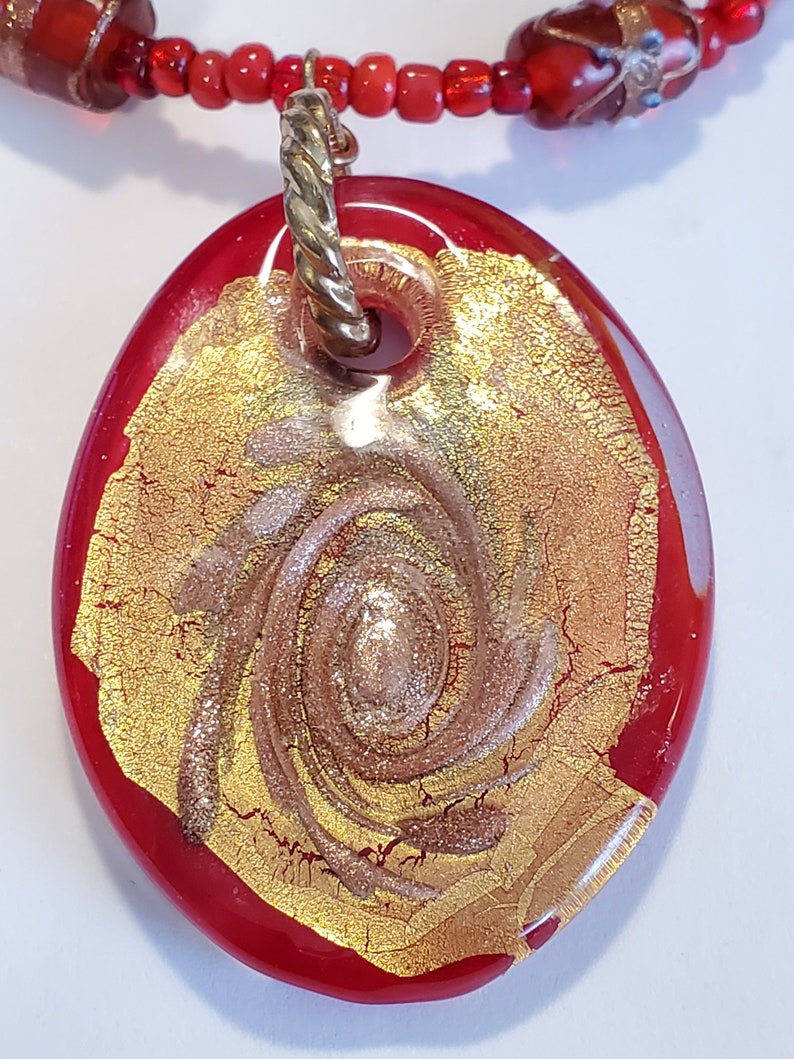 Red Gold Murano Glass Pendant Red Glass Lampwork Beads Hand Blown ...