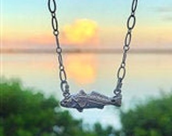 14k Gold Vermeil Redfish V.2 Necklace, Redfish in Action Charm, Red ...