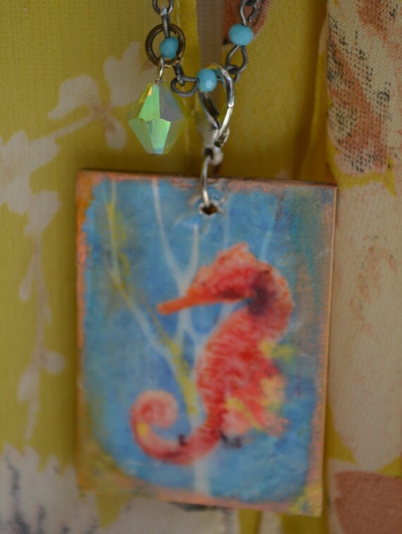 Hand Made Encaustic Seahorse Necklace | Etsy