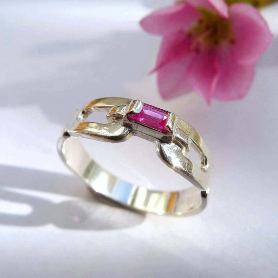 Ruby Baguette Ring, Synthetic Ruby Gemstone, Vivid Ho… - Gem