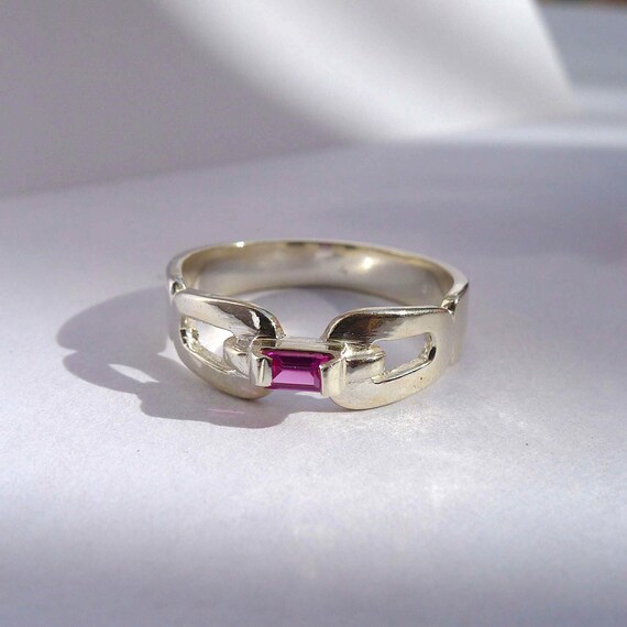 Ruby Baguette Ring, Synthetic Ruby Gemstone, Vivid Ho… - Gem