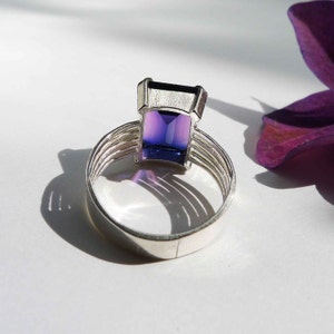 Violet Gemstone Ring Emerald-cut Purple Faceted Synthetic - Etsy