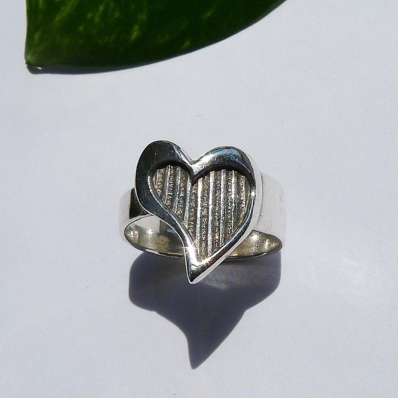 Silver Heart Ring Solid Sterling Ring Sculptural Ribbed - Etsy