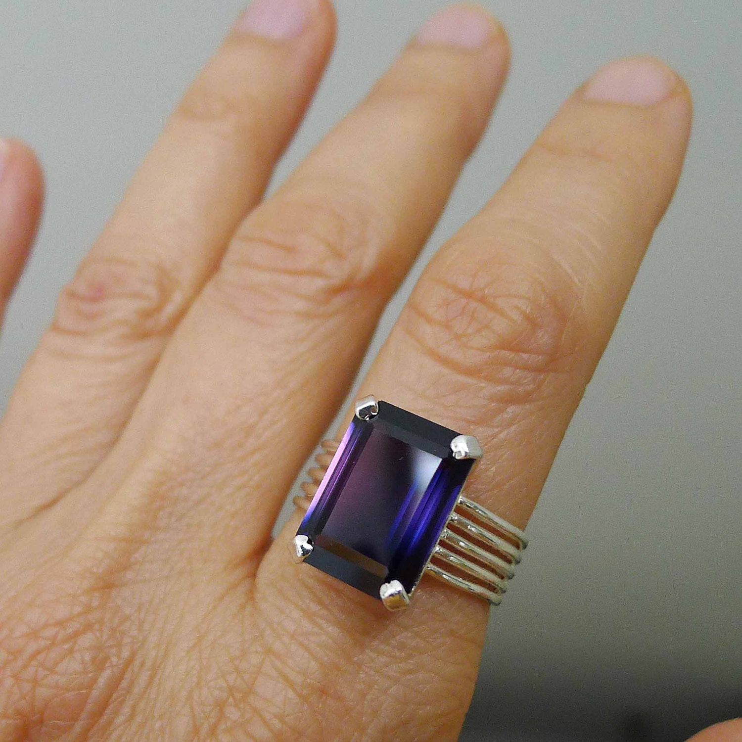 Violet Gemstone Ring Emerald-cut Purple Faceted Synthetic - Etsy