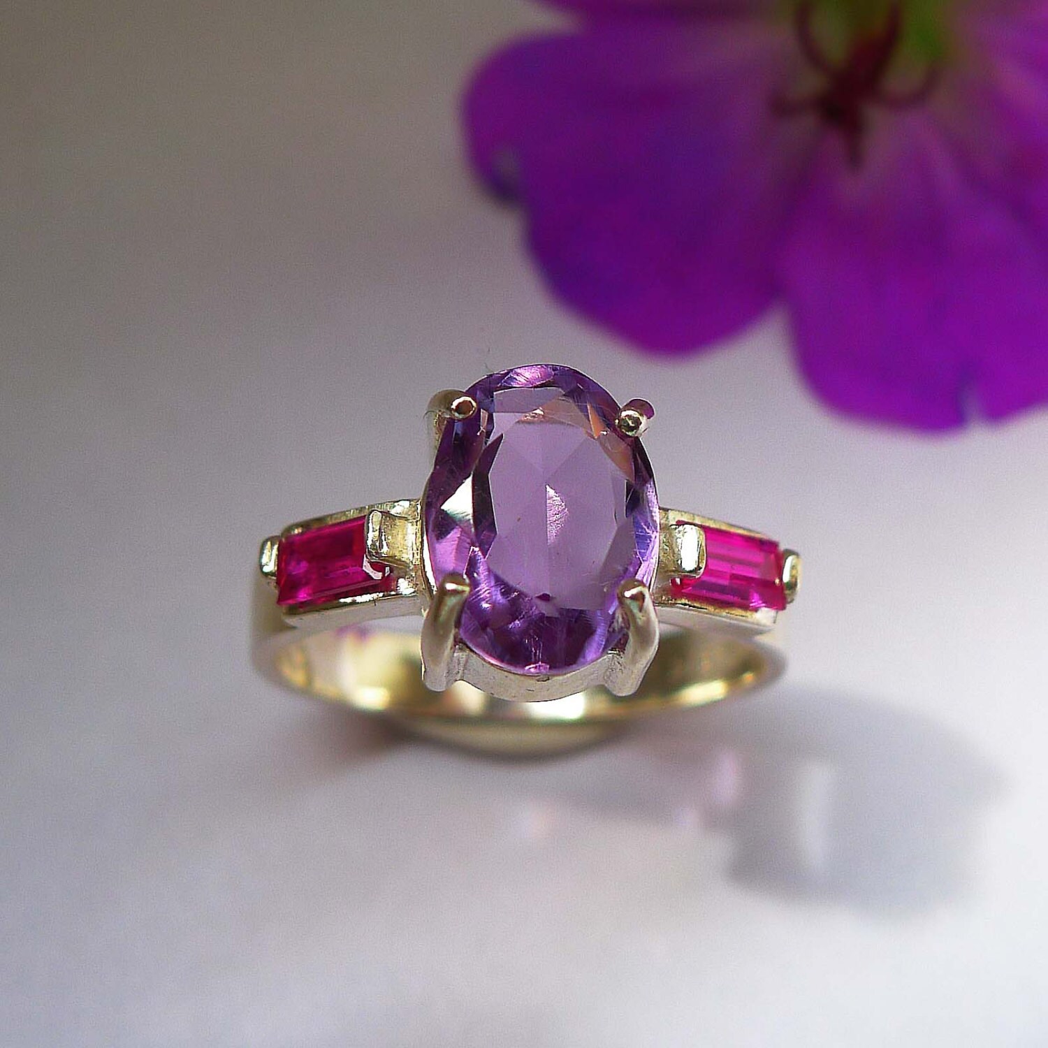 Amethyst Ruby Ring Synthetic Ruby Baguettes Fuschia Hot Pink - Etsy