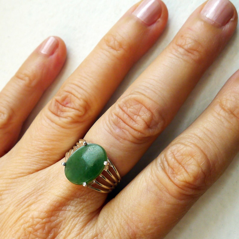 Green Jade Ring Taiwan Jade Oval Cabochon Genuine Gemstone - Etsy