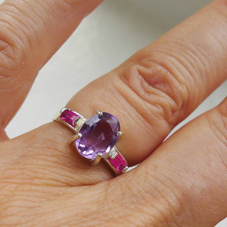 Amethyst Ruby Ring Synthetic Ruby Baguettes Fuschia Hot Pink - Etsy