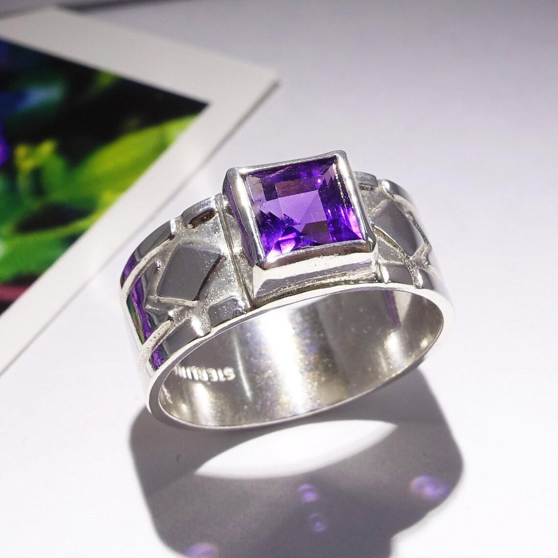 Princess-cut Amethyst Ring. Faceted Square Genuine Gemstone - Etsy