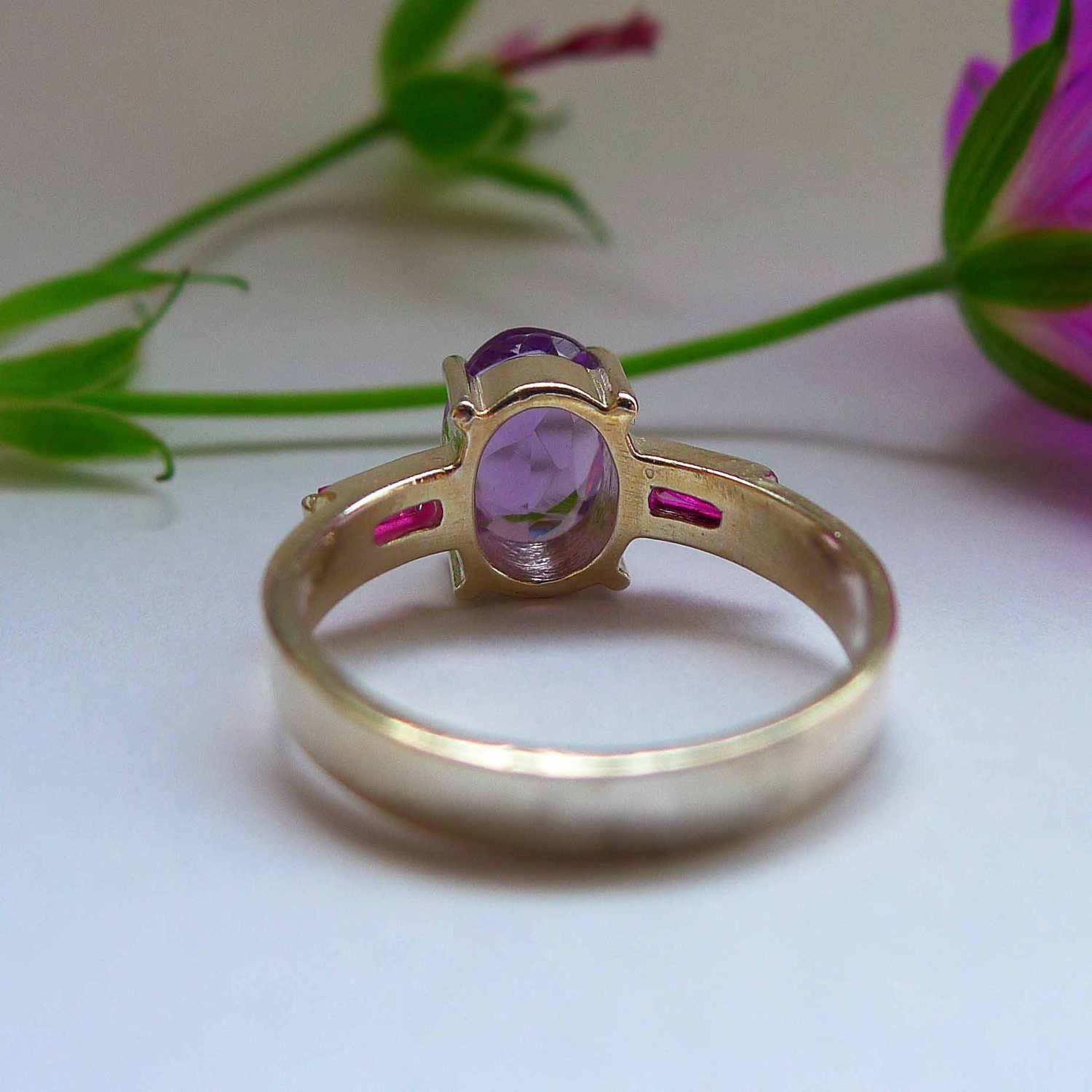Amethyst Ruby Ring Synthetic Ruby Baguettes Fuschia Hot Pink - Etsy
