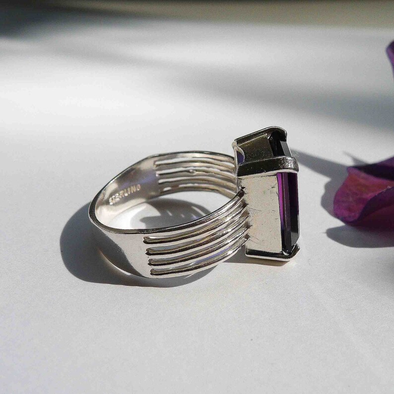 Violet Gemstone Ring Emerald-cut Purple Faceted Synthetic - Etsy