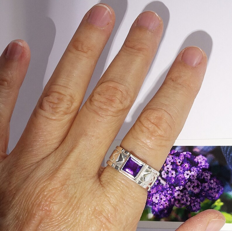 Princess-cut Amethyst Ring. Faceted Square Genuine Gemstone - Etsy
