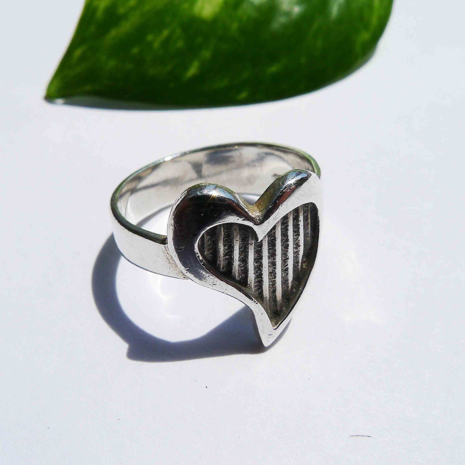 Silver Heart Ring Solid Sterling Ring Sculptural Ribbed - Etsy