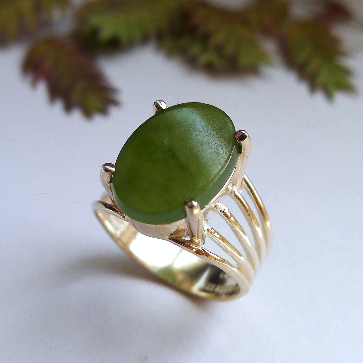 Green Jade Ring Taiwan Jade Oval Cabochon Genuine Gemstone - Etsy